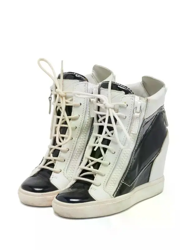 GIUSEPPE ZANOTTI Patent Leather Zip Wedge High Top Sneakers - Black