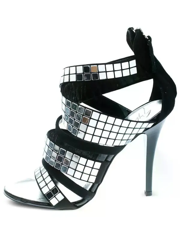 GIUSEPPE ZANOTTI Black Suede Mirror-embellished Stiletto Sandals - Silver