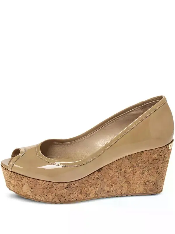 JIMMY CHOO Patent Leather Cork Wedge Pumps - Neutrals