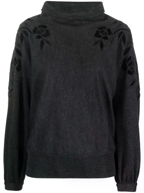 Valentino Garavani 1980s Floral Embroidered Roll-neck Jumper - Grey
