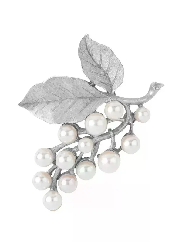 SUSAN CAPLAN 1960s Pearl-embellished Leaf Brooch - Silver