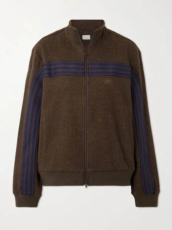 Aimé Leon Dore Striped Herringbone Wool And Cotton-blend Track Jacket - Brown