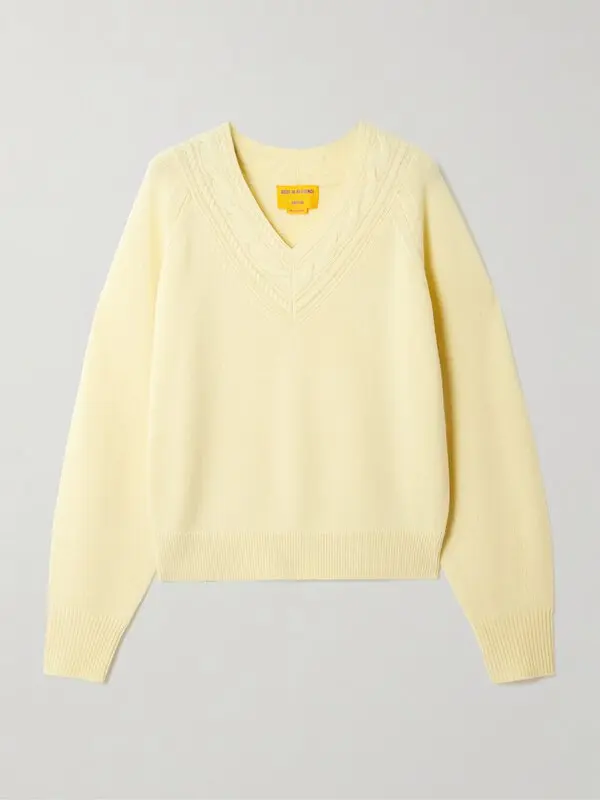 Guest In Residence The Varsity Cable-knit Cashmere Sweater - Yellow
