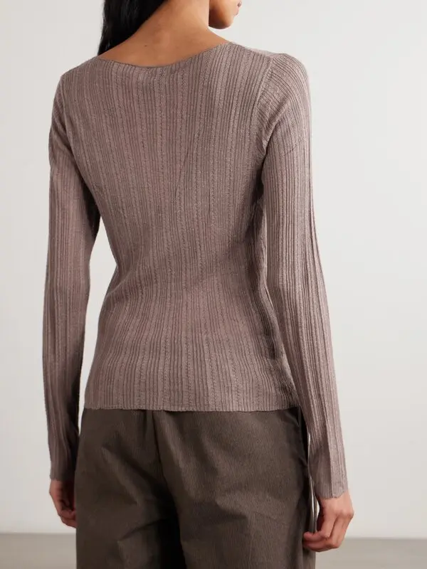 DEIJI STUDIOS Ribbed Open-knit Top - Brown