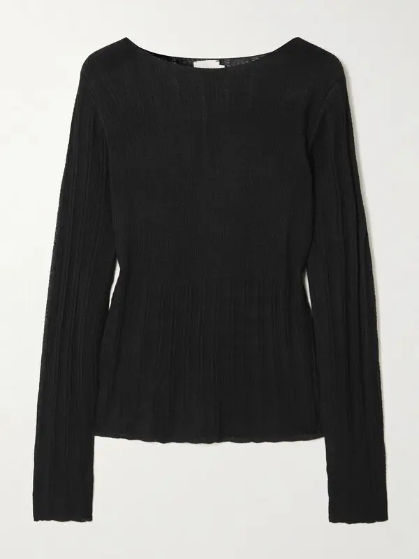 DEIJI STUDIOS Open Work Ribbed Top - Black
