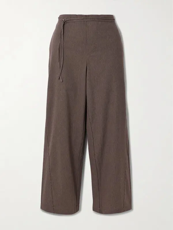 DEIJI STUDIOS Belted Organic Cotton Pinstriped Wide-leg Trousers - Brown