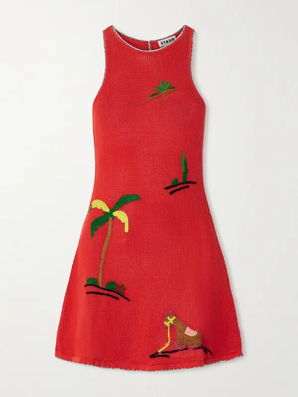 Staud Marea Embroidered Open-knit Mini Dress - Orange
