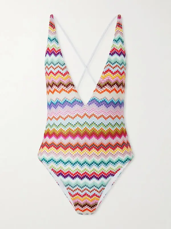 Missoni Striped Metallic Crochet-knit Swimsuit - Multi