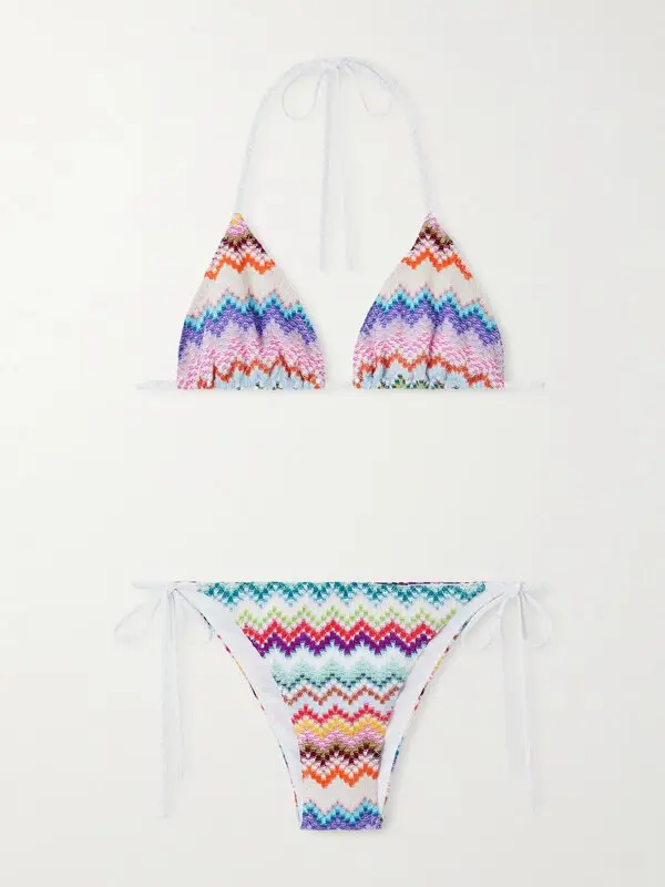 Missoni Striped Metallic Crochet-knit Triangle Bikini - Multi