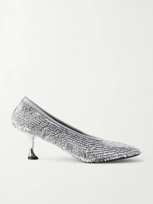 Proenza Schouler Sequined Mesh Pumps With Metallic Heels - Silver