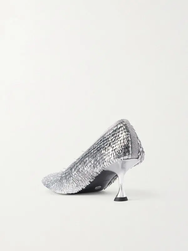 Proenza Schouler Sequined Mesh Pumps With Metallic Heels - Silver
