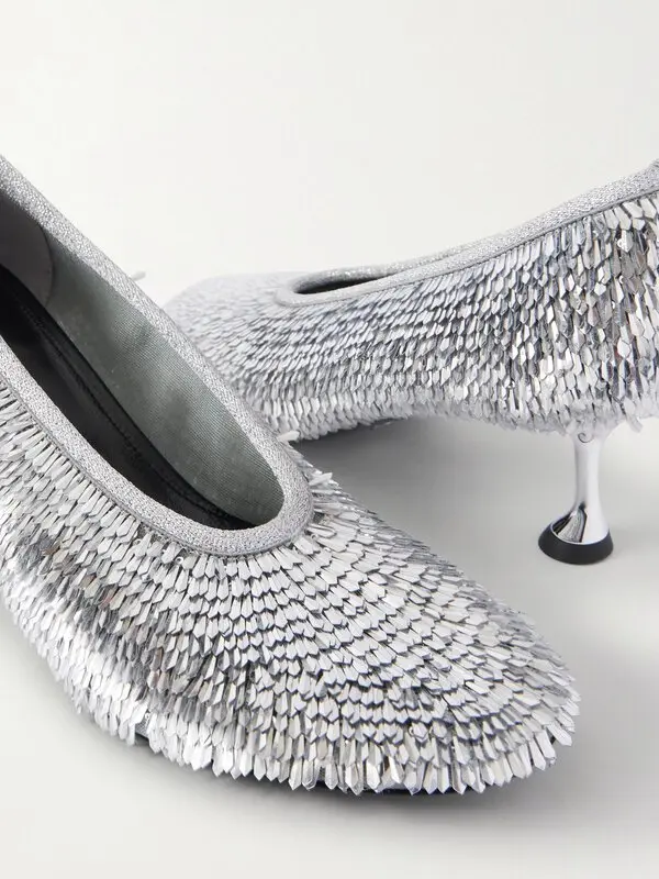 Proenza Schouler Sequined Mesh Pumps With Metallic Heels - Silver