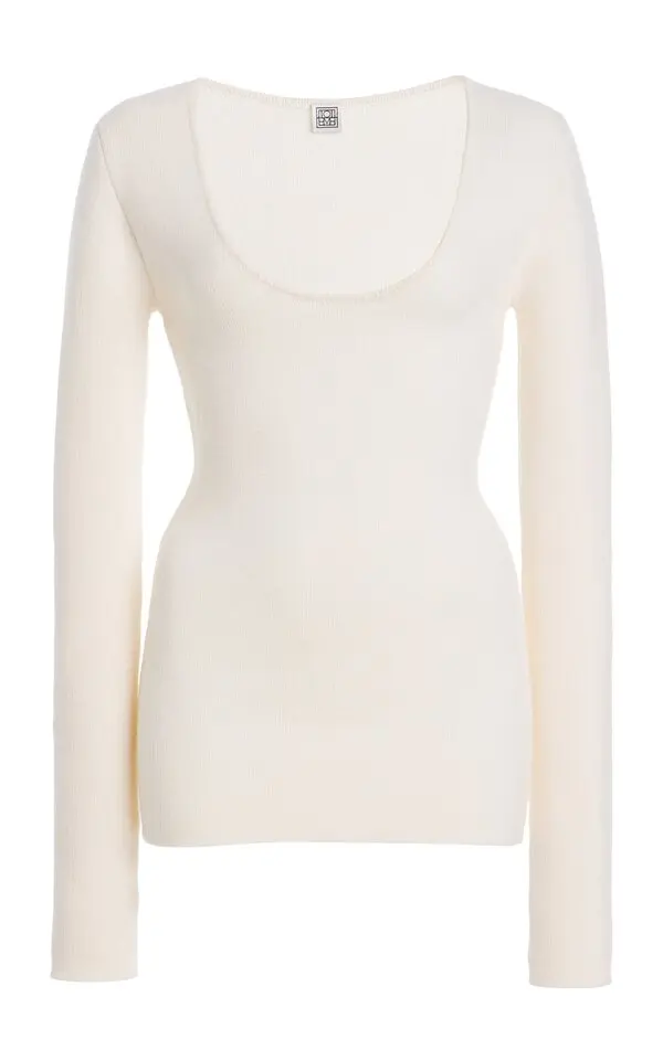 TOTEME Merino Wool-blend Ribbed Scoop Neck Top - Ivory