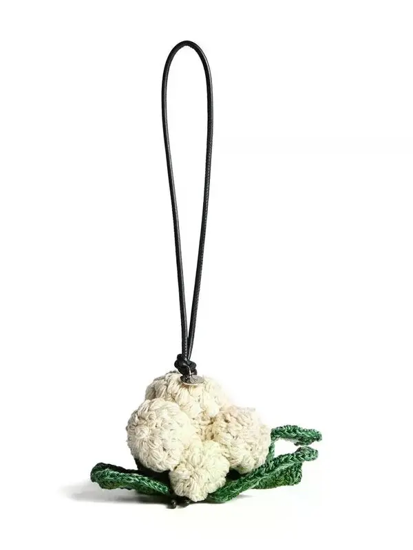 JW Anderson Crocheted Cauliflower Charm With Engraved Logo Medallion - Neutrals