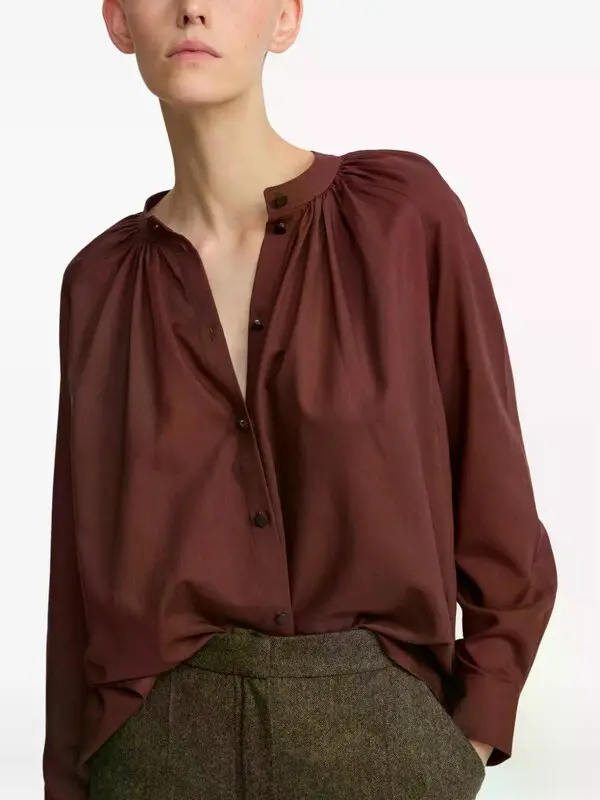 YVES SALOMON Pleated Neck Shirt - Brown