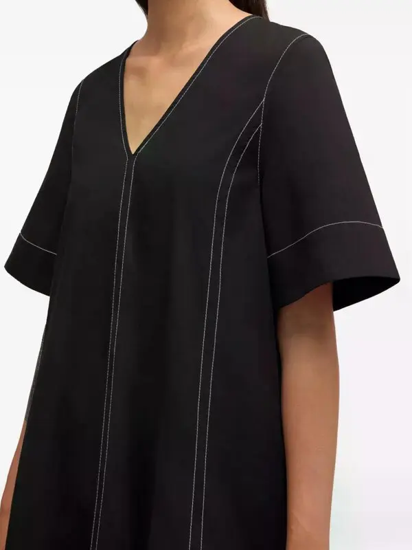 GANNI V-neck Short Sleeve Midi Dress With Contrast Stitching