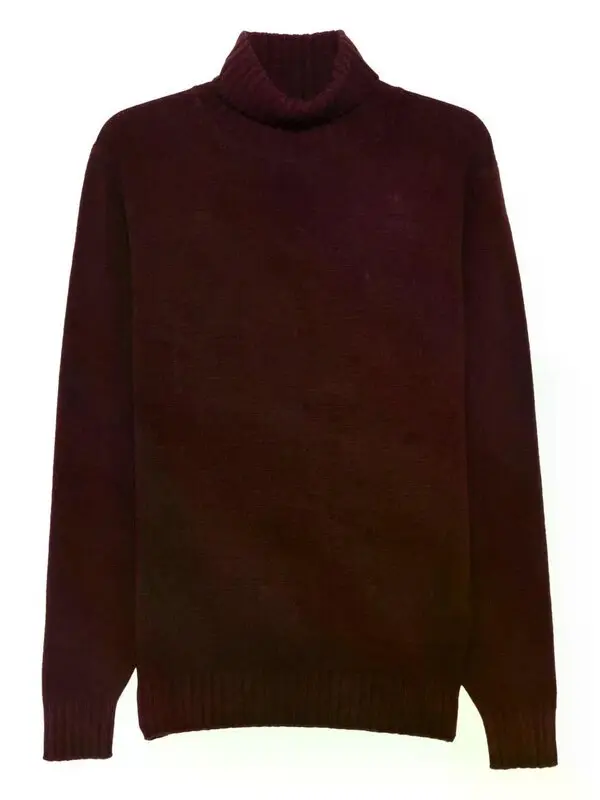 DELL'OGLIO Burgundy Roll Neck Ribbed Knit Sweater - Red