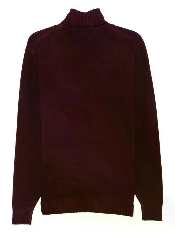 DELL'OGLIO Burgundy Roll Neck Ribbed Knit Sweater - Red