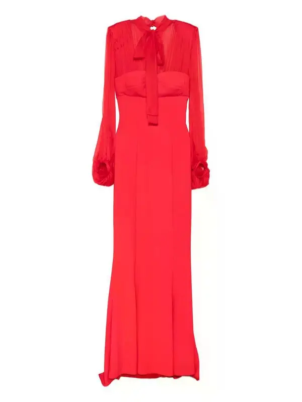 SILK LOVE & LACE Margot Long-sleeve Maxi Dress - Red