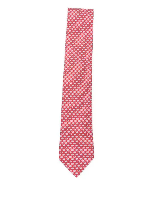 FERRAGAMO Elephant Print Silk Tie - Red