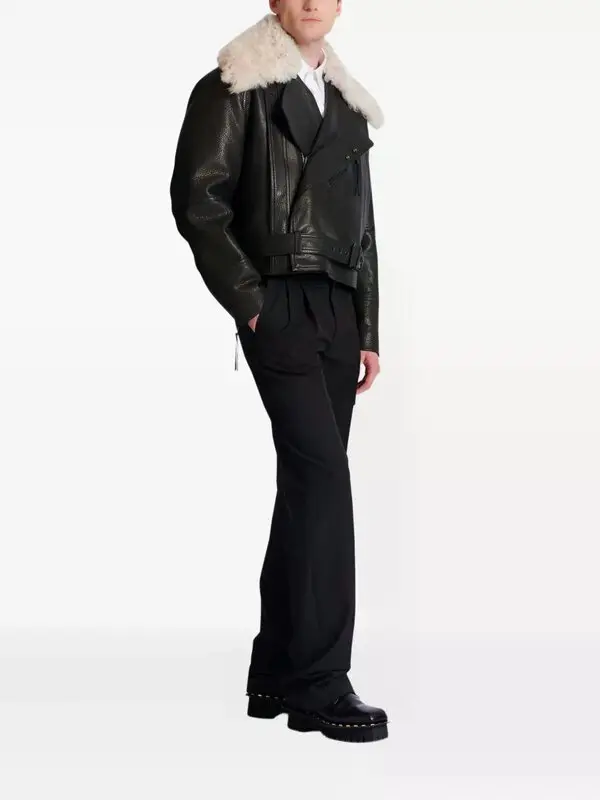 Balmain Shearling-collar Leather Jacket