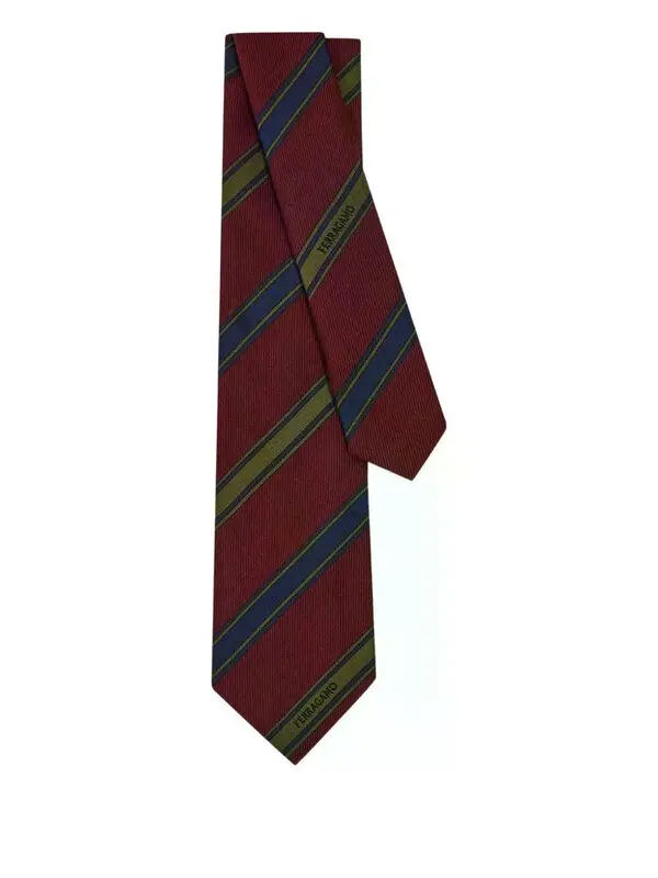 FERRAGAMO Jacquard-logo Striped-pattern Tie - Red