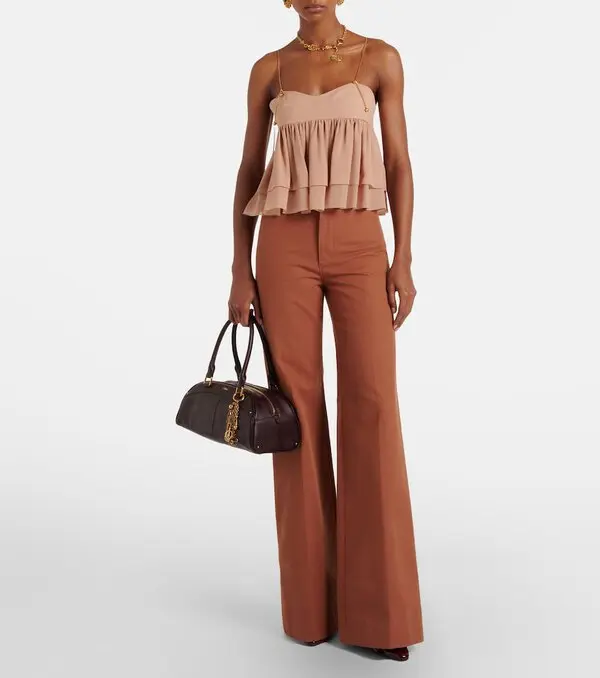 Chloé High-rise Flared Cotton Canvas Trousers
