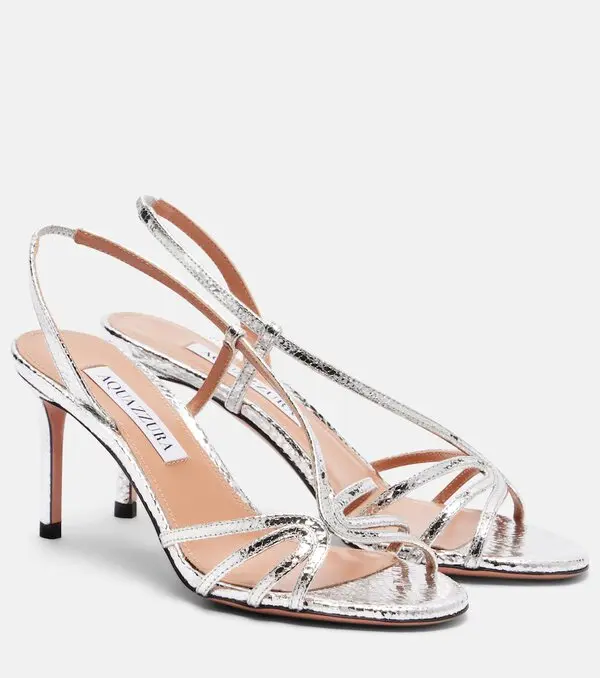 AQUAZZURA Talk To Me 75 Metallic Leather Sandals - Silver