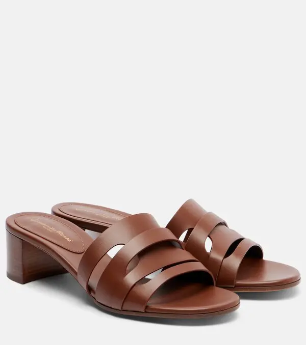 GIANVITO ROSSI Nora Leather Mules - Brown
