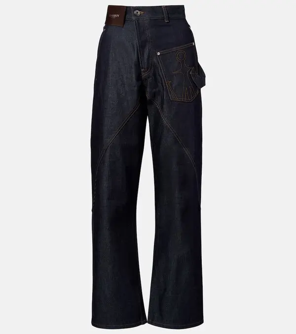 JW Anderson Embroidered High-rise Straight Jeans - Blue