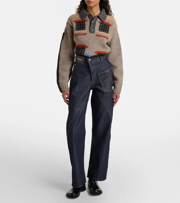 JW Anderson Embroidered High-rise Straight Jeans - Blue