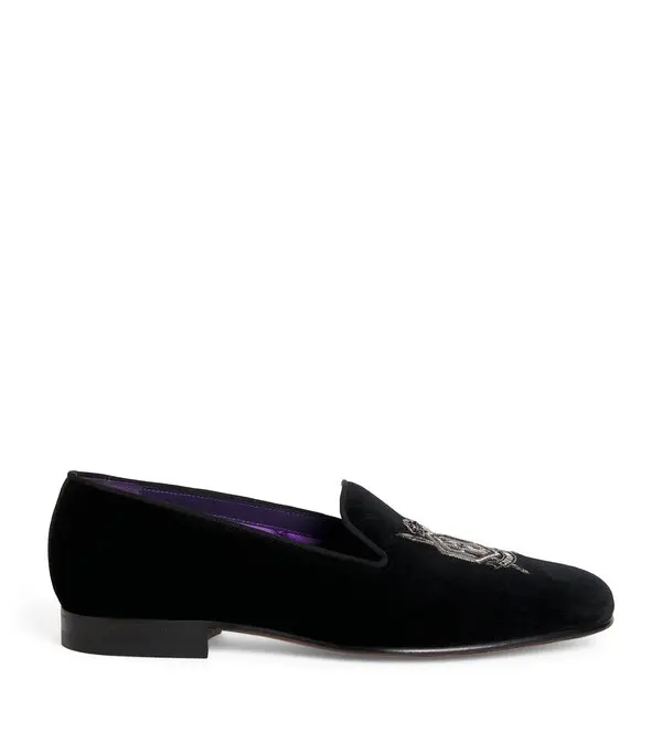 Ralph Lauren Purple Label Velvet Crest-embellished Slippers