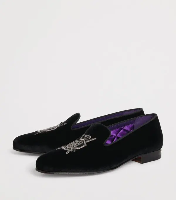 Ralph Lauren Purple Label Velvet Crest-embellished Slippers