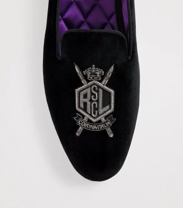 Ralph Lauren Purple Label Velvet Crest-embellished Slippers