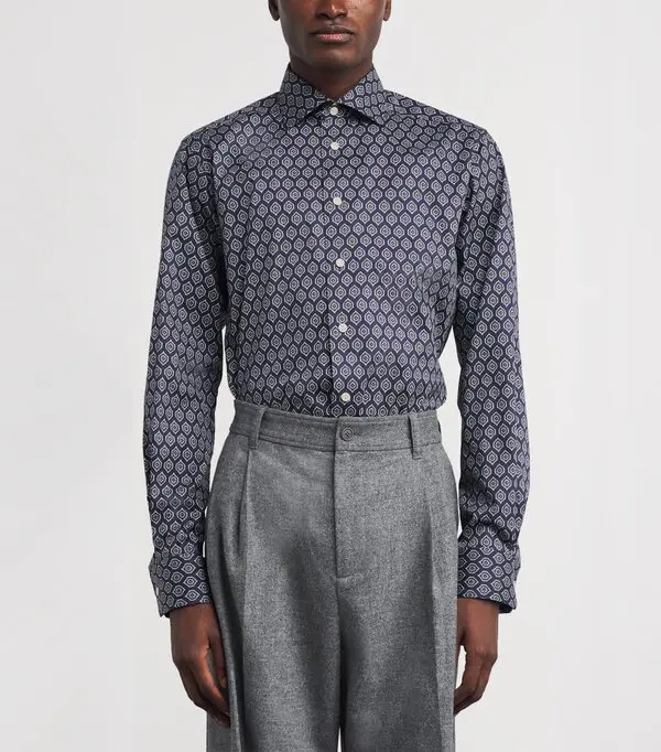 Eton Cotton Twill Geometric Print Contemporary Fit Shirt
