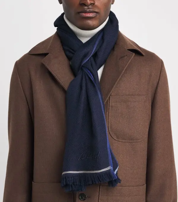 Brioni Cashmere Fringed Scarf - Blue