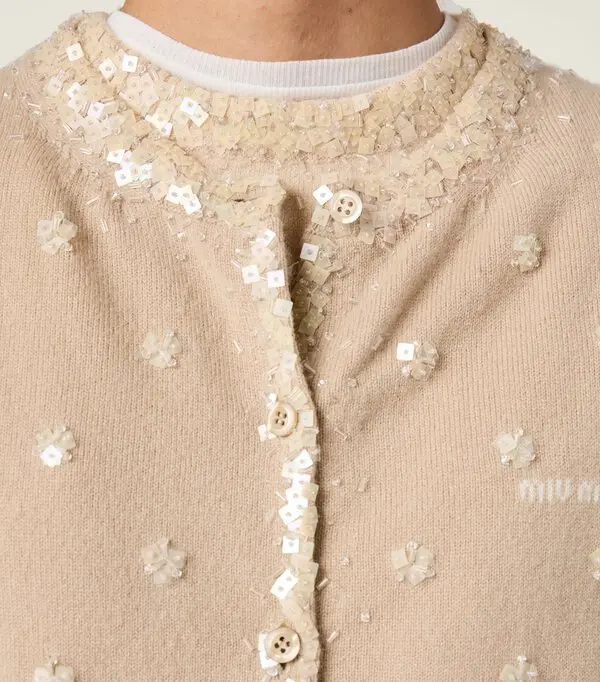 Miu Miu Cashmere Embellished Knit Waistcoat - Neutral