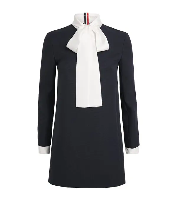 Thom Browne Wool Mini Shift Dress With Pussybow Tie