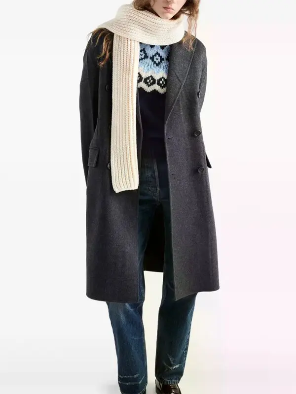 Prada Enameled Triangle-logo Rib Knit Scarf - Neutrals