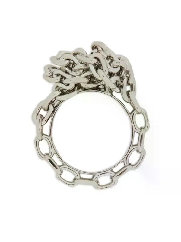 JIL SANDER Toned Engraved Logo Knotted Chain Ring