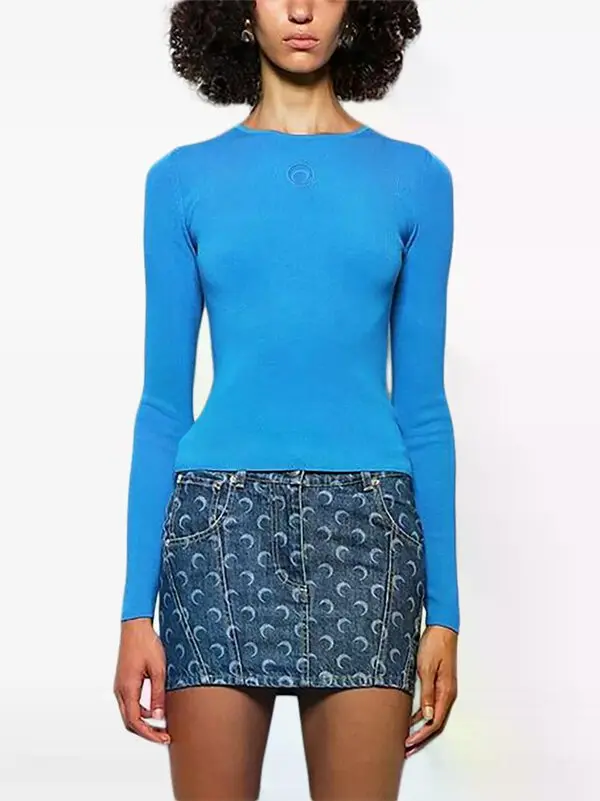 MARINE SERRE Azure Fine-ribbed Long Sleeve Top