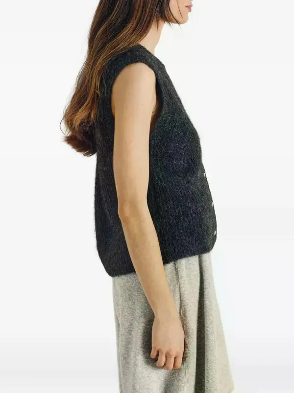 American Vintage Sleeveless Button East Cardigan Vest - Grey