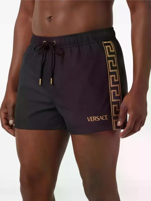 Versace Greca Drawstring Swim Shorts - Black