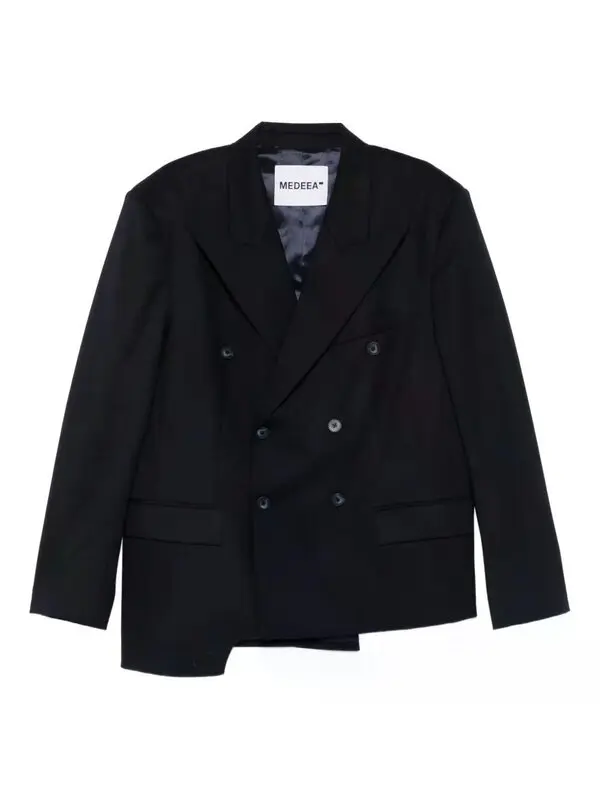 MEDEEA Asymmetrical Double-breasted Blazer - Blue