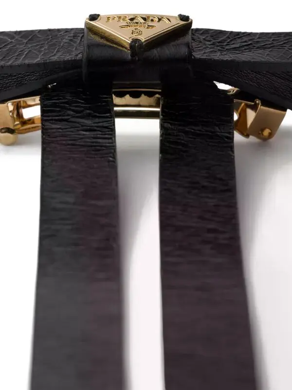 Prada Leather Bow Hair Clip - Black
