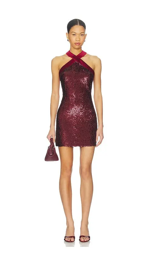 Simkhai Isla Halterneck Sequin Mini Dress - Wine
