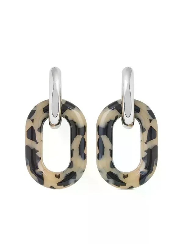 Rabanne Tone Tortoiseshell Pattern Link Earrings - Silver