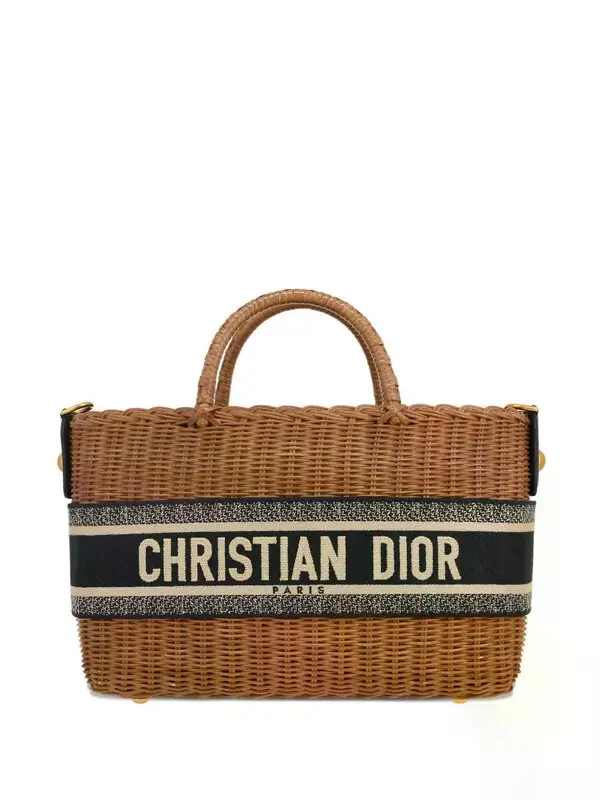 Dior 2021 Wicker And Canvas Tote Bag