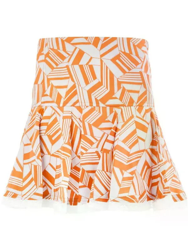 Chloé Pleated Geometric Print Mini Skirt With Lace Trim
