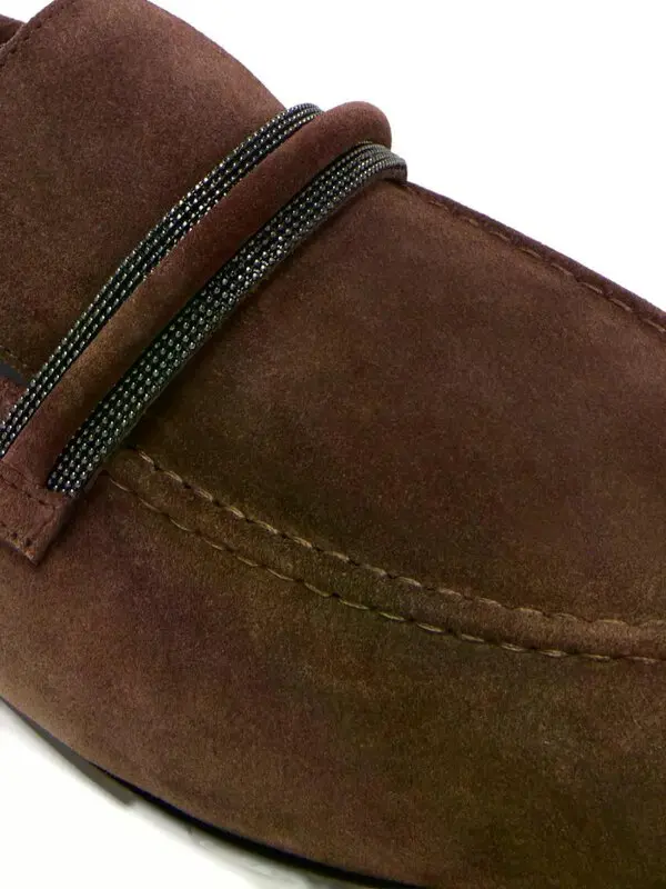 Brunello Cucinelli Beaded-embellished Suede Loafers - Brown